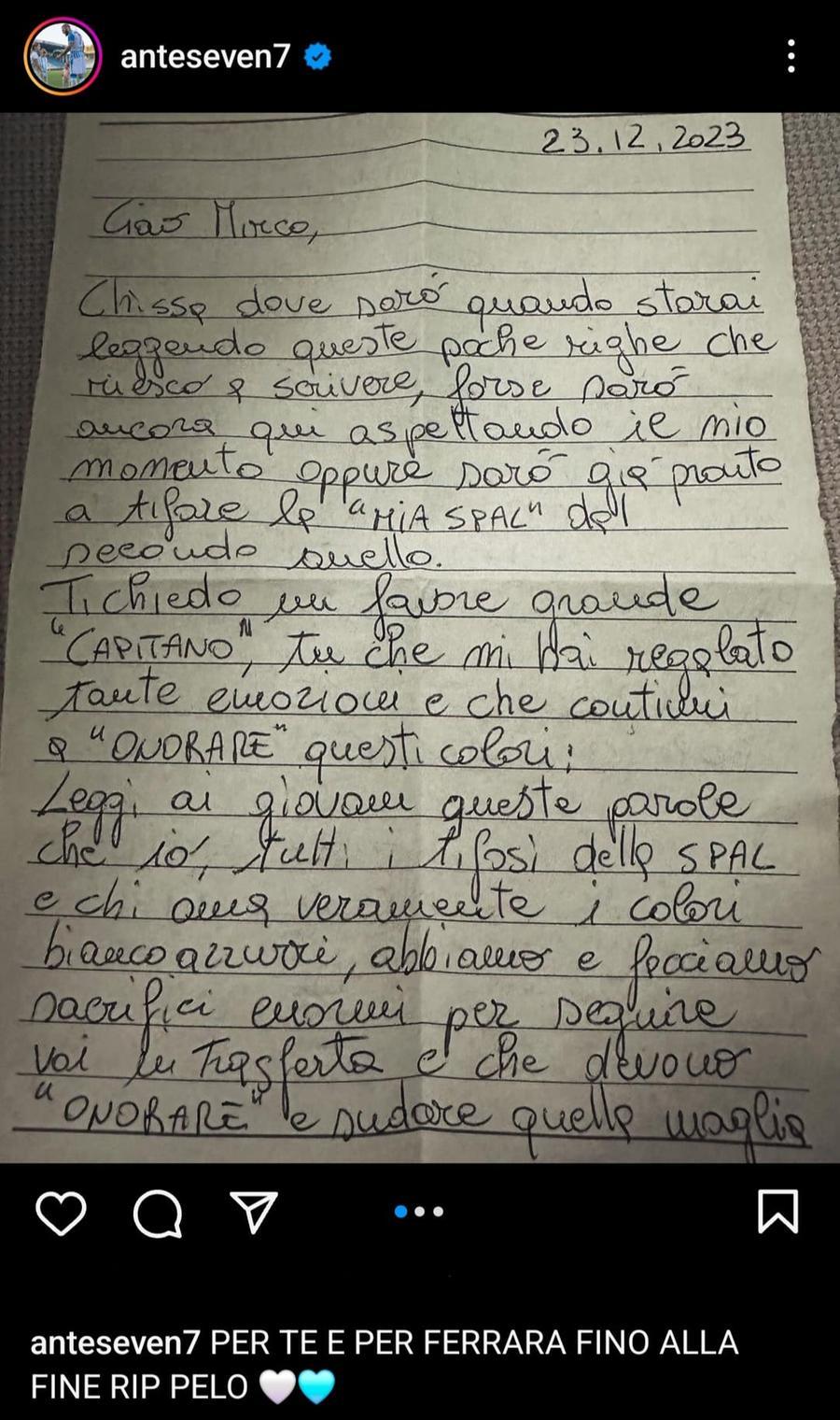 Ferrara, la lettera d'addio del tifoso al capitano della Spal - La ...