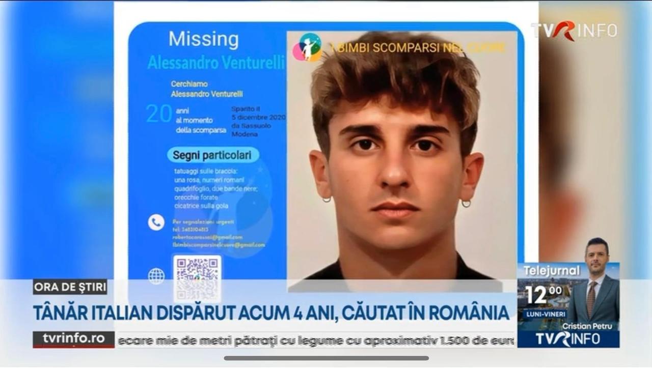Alessandro Venturelli scomparso, la sua foto in televisione in Romania ...